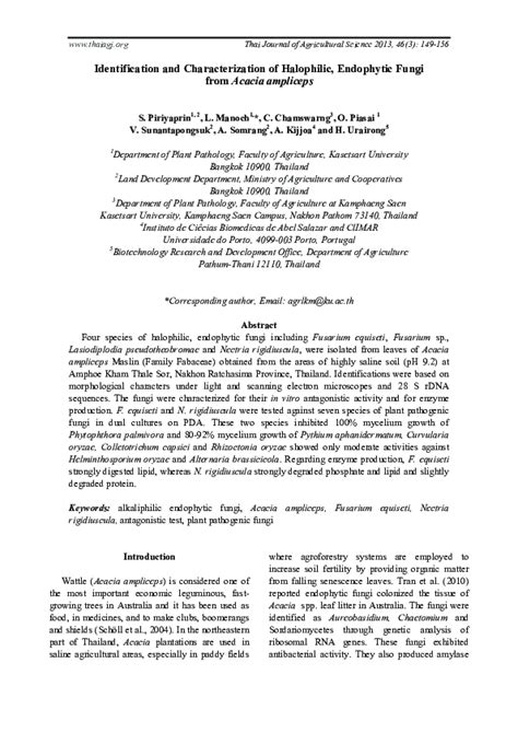 Pdf Identification And Characterization Of Halophilic Endophytic Fungi From Acacia Ampliceps