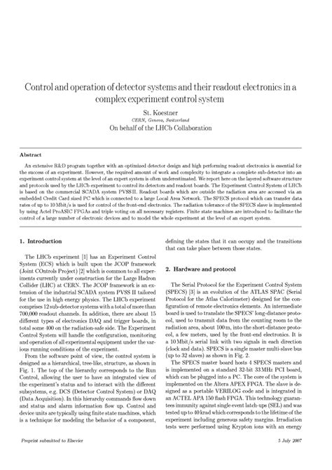 Pdf Control And Operation Of Detector Systems And Their Readout