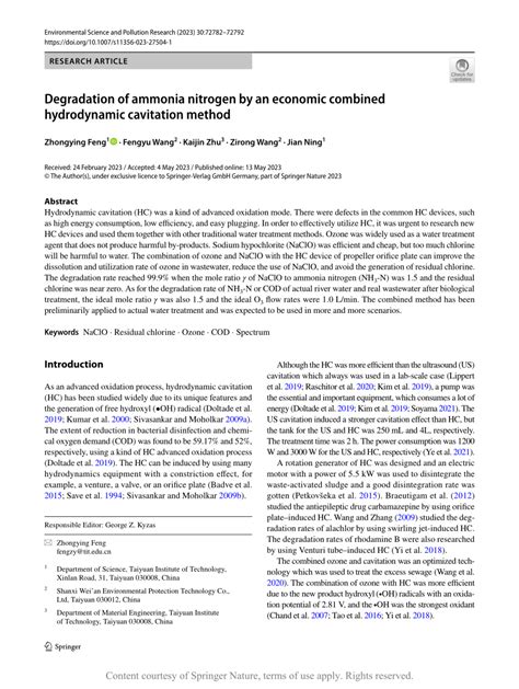Degradation Of Ammonia Nitrogen By An Economic Combined Hydrodynamic