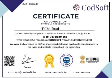Talha Rauf On Linkedin Webdevelopment Internship Achievement