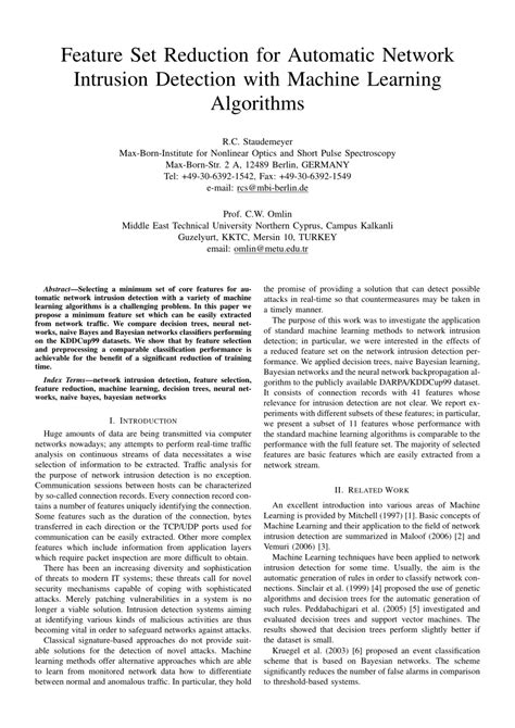 Pdf Feature Set Reduction For Automatic Network Intrusion Detection