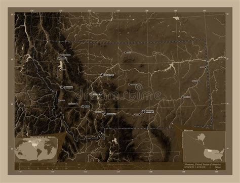 Montana United States Of America Sepia Labelled Points Of Cit Stock