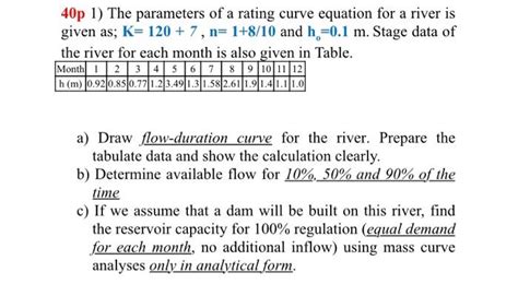 Solved 40p 1 The Parameters Of A Rating Curve Equation For