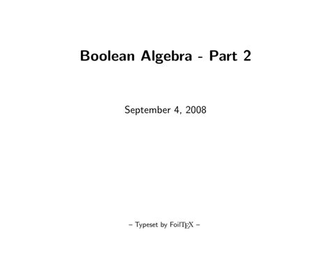 [ppt] boolean algebra part 2 september 4 2008 typeset by foil t ex