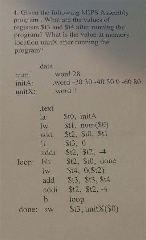 Solved 4 Given The Following Mips Assembly Program What