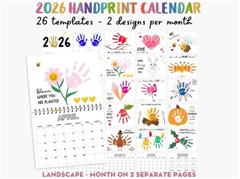 Handprint Calendar 2026 Landscape Printable Handprint Craft Bundle