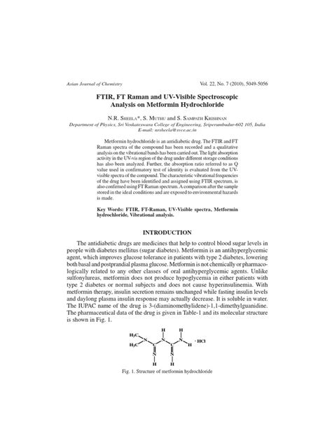 Metformin Ftir And Uv Pdf Infrared Spectroscopy Ultraviolet Visible Spectroscopy