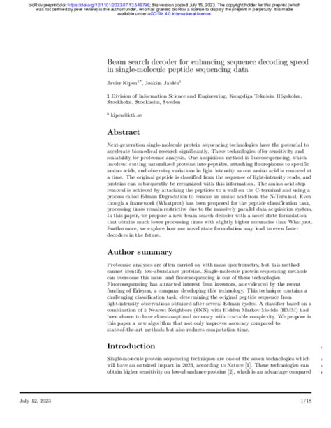 Pdf Beam Search Decoder For Enhancing Sequence Decoding Speed In Single Molecule Peptide