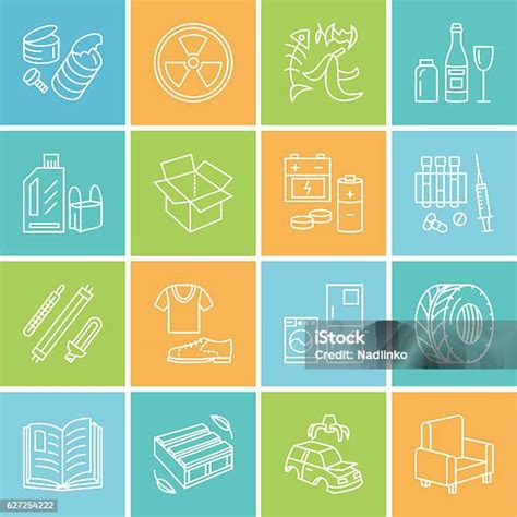 폐기물 선별 재활용의 현대 벡터 얇은 라인 아이콘 쓰레기 0명에 대한 스톡 벡터 아트 및 기타 이미지 0명 가방 곧은 Istock