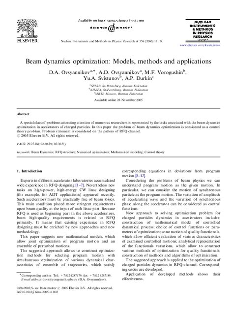 Pdf Beam Dynamics Optimization Models Methods And Applications