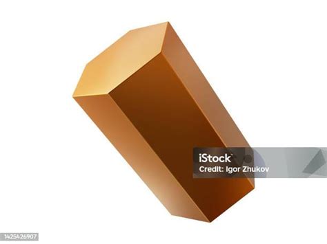 3d shape hexagonal prism gold color metal simple figure for your design