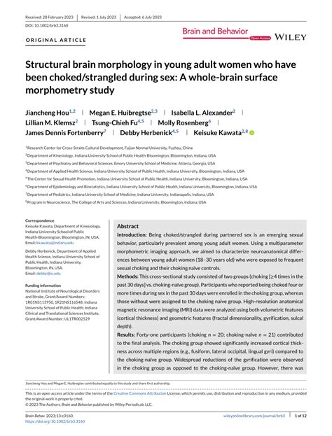 Pdf Structural Brain Morphology In Young Adult Women Who Have Been Choked Strangled During Sex