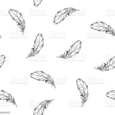새 깃털의 회색 윤곽을 가진 완벽 한 패턴입니다 손으로 그린 벡터 일러스트 검은색에 대한 스톡 벡터 아트 및 기타 이미지 검은색 깃털 날기 Istock
