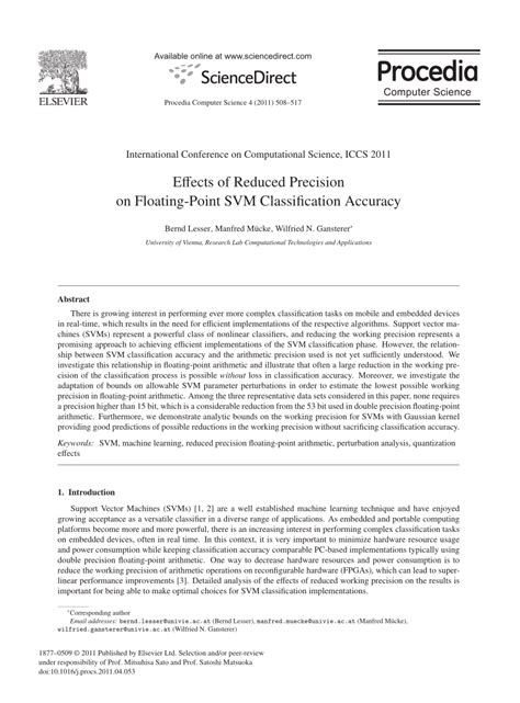 pdf effects of reduced precision on floating point svm classification