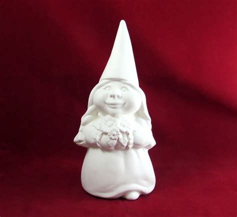 Ceramic Ready To Paint Female Garden Gnome 11 Inches Hand Painted