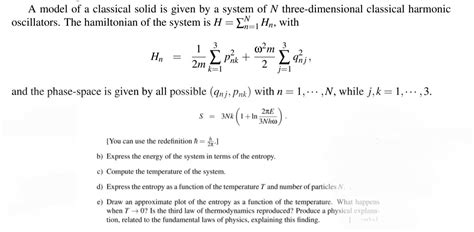 Solved A Model Of A Classical Solid Is Given By A System Of