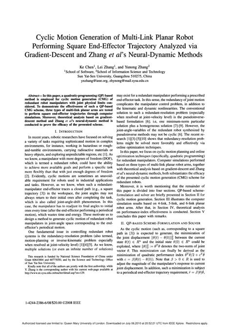 Pdf Cyclic Motion Generation Of Multi Link Planar Robot Performing