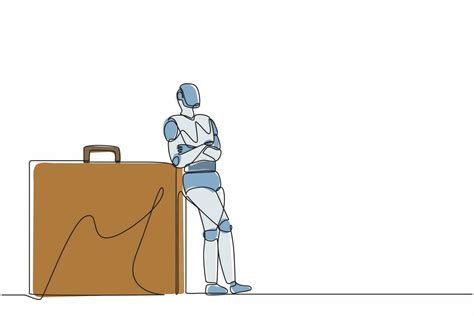 Continuous One Line Drawing Robots Lean On Huge Briefcase Modern