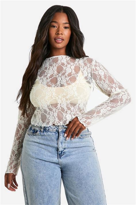 White Lace Shirt Plus Size