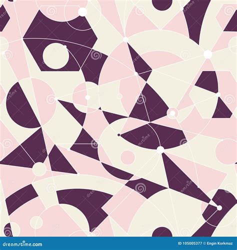 Grid Seamless Pattern With Random Geometric Shapes And Lines Stock
