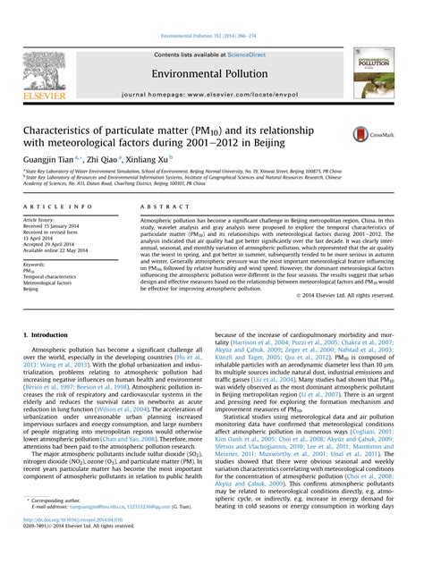 Pdf Characteristics Of Particulate Matter Pm10 And Its Relationship With Meteorological