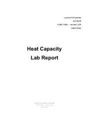 Heat Capacity Lab Report Pdf Luzmar Fernandes 6313839 CHM 1046L Section U25 Isabel Diaz Heat