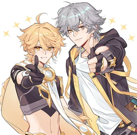 Aether Trailblazer And Caelus Genshin Impact And More Drawn By An Junjyue And Qjinjiu