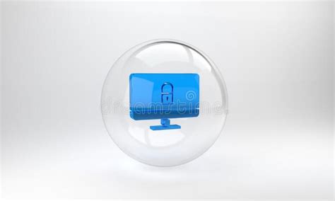Blue Lock On Computer Monitor Screen Icon Isolated On Grey Background Security Safety
