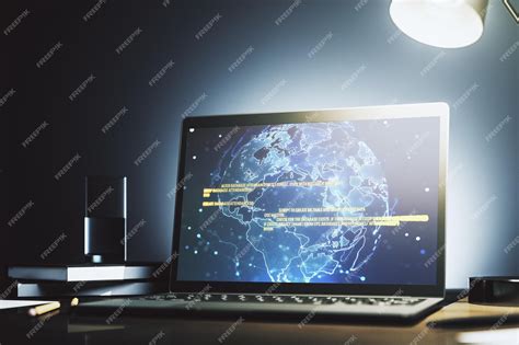 Premium Photo Abstract Creative Coding Illustration With World Map On Modern Computer Monitor