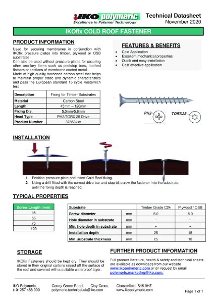 Technical Data Sheet Tds Ikofix Cold Roof Fasteners Iko Uk Nbs