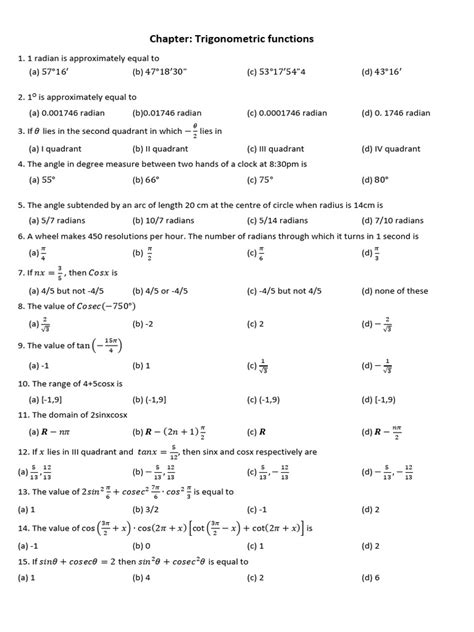 Trigonometric Functions Pdf Minute And Second Of Arc Angle