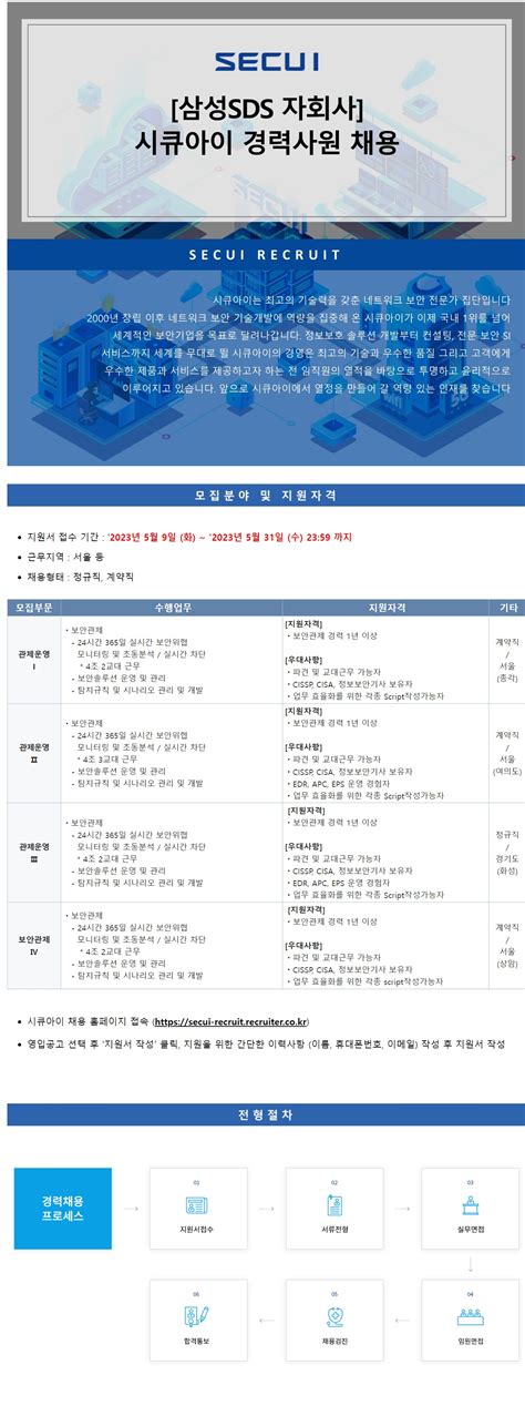 시큐아이 채용공고 경력사원 모집관제운영 2023년 채용