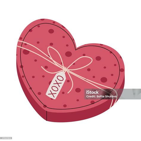 평면 만화 스타일의 심장 모양의 선물 상자 흰색 배경에 밧줄로 묶인 하트 발렌타인 데이 카드 스티커 배너 등에 대한 벡터 일러스트 레이 션 상자에 대한 스톡 벡터 아트 및