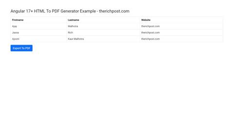 Angular 17+ Convert HTML into PDF Working Functionality - Therichpost | Vadym Demenchuk