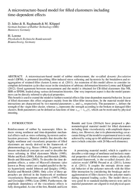 Pdf A Microstructure Based Model For Filled Elastomers Including Time