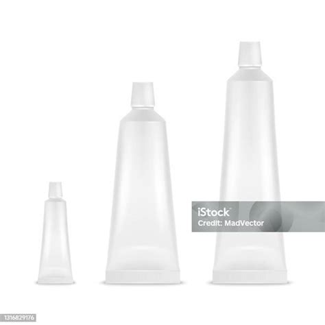 벡터 3d 현실적인 플라스틱 금속 흰색 치아 페이스트 크림 튜브 흰색 배경에 격리 된 포장 세트 치약 화장품 크림 칫솔질용 치아 페이스트 의 디자인 템플릿 맨 위 보기 3