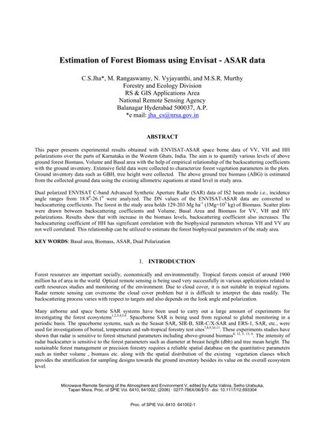 Pdf Estimation Of Forest Biomass Using Envisat Asar Data