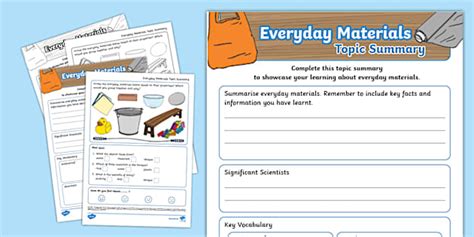 Everyday Materials Topic Summary Template Teacher Made