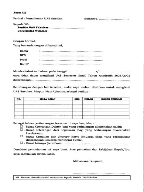 Form Uas Susulan Pdf