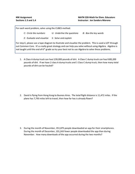 M220 Hw2 Section 1 Math 220 Hw Assignment Math 220 Math For Elem Educators Sections 1 And 1