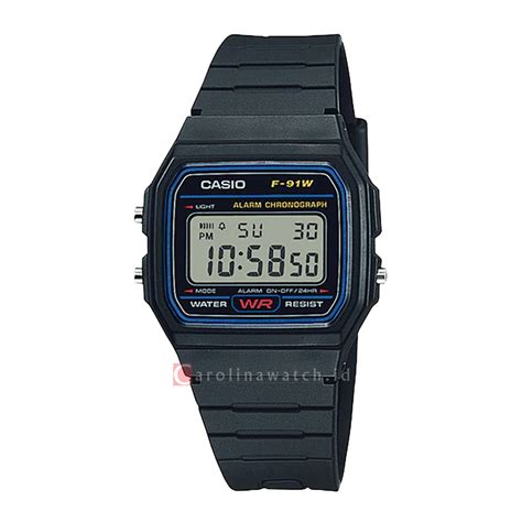 Jam Tangan Casio F 91w 1d Unisex Digital Dial Black Resin Band Carolina Watch