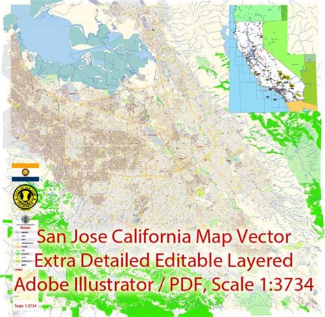 San Jose California Us Map Vector Exact City Plan Extra Detailed Street
