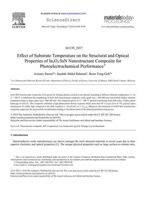 Pdf Effect Of Substrate Temperature On The Structural And Optical Properties Of In2o3inn