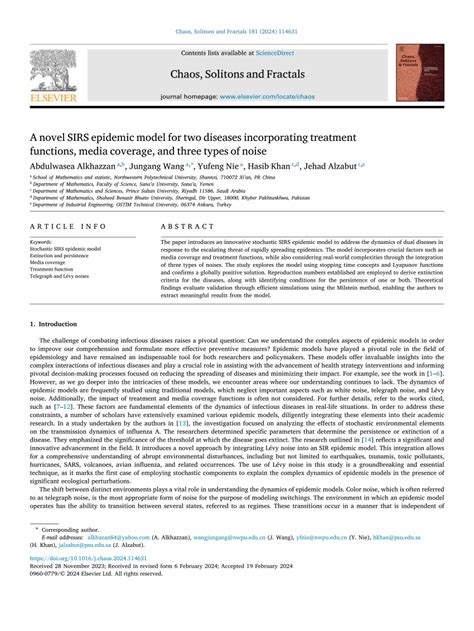 Pdf A Novel Sirs Epidemic Model For Two Diseases Incorporating Treatment