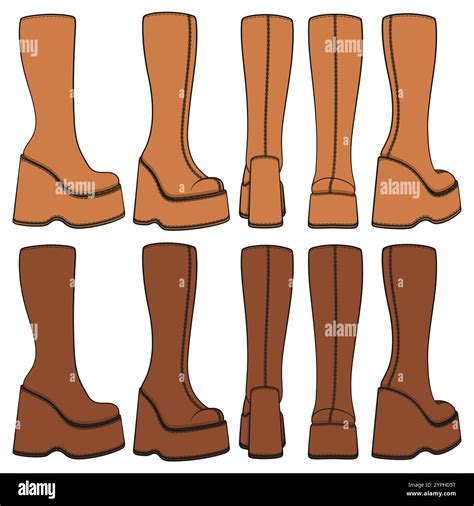 Set Of Colored Retro Platform Boots Isolated Vector Objects On White Background Stock Vector