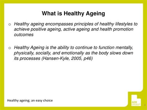 Healthy Ageing Framework Research Into Practice