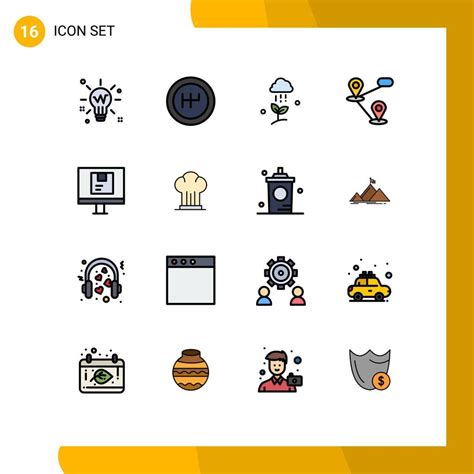 User Interface Pack Of 16 Basic Flat Color Filled Lines Of Logistic Computer Cloud Map Gps
