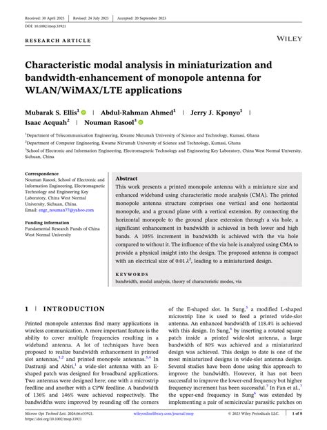 Characteristic Modal Analysis In Miniaturization And Bandwidth‐enhancement Of Monopole Antenna