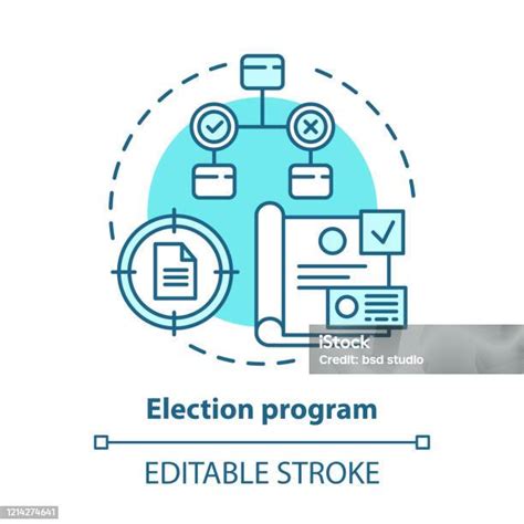 선거 개념 아이콘입니다 선거 프로그램 아이디어 얇은 라인 일러스트 투표 국민투표 여론 및 선택 새로운 아이디어를 제시합니다 벡터 절연 윤곽선 도면 편집 가능한 스트로크 0