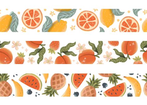 Premium Vector Colorful Fruits And Berries Seamless Borders Set